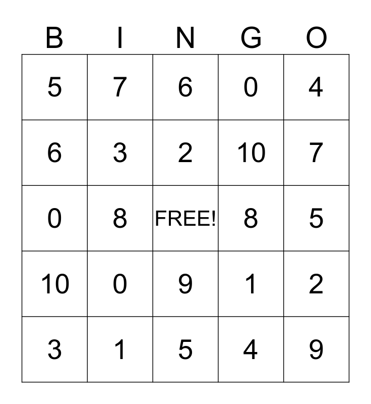 friends of ten Bingo Card