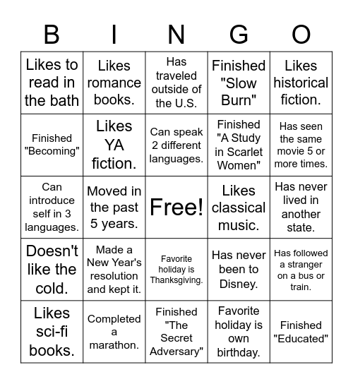 BOOK CLUB Bingo Card BOOK CLUB Bingo Card