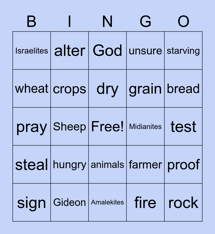 Gideon and the Fleece Bingo Card