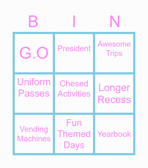 Kayla 4 G.O Bingo Card
