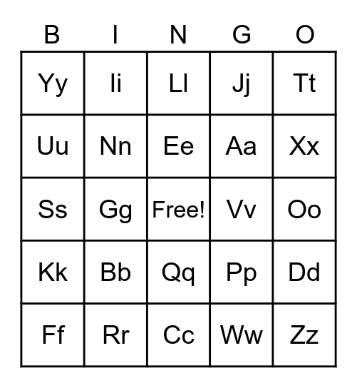Alphabet Bingo Card