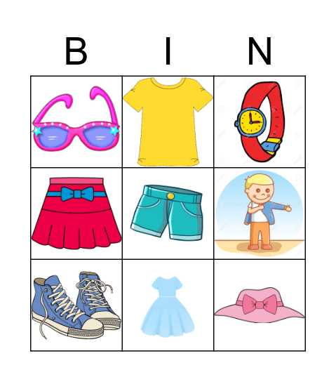 Summer Clothes Bingo Card