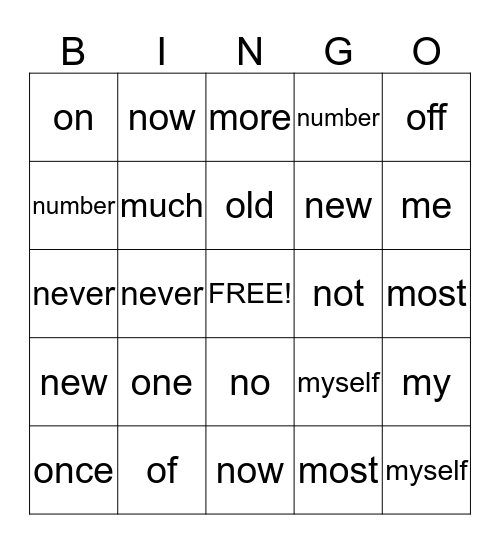 Week 7 Sight Word List Bingo Card