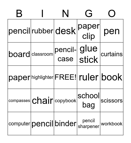 Classroom Bingo Card