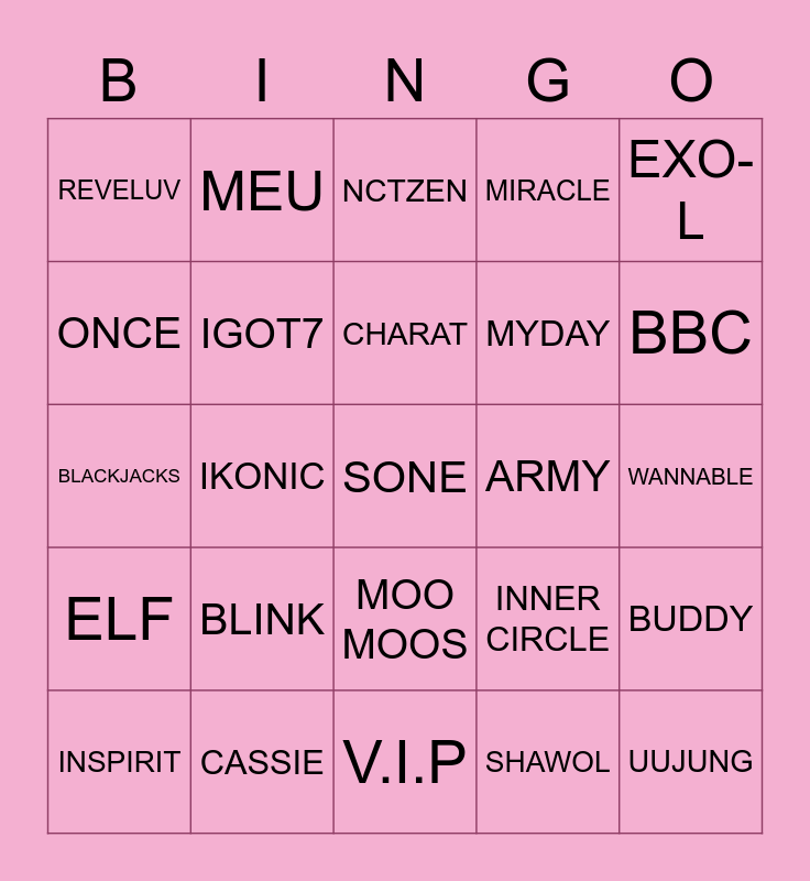 Fandom Bingo Card