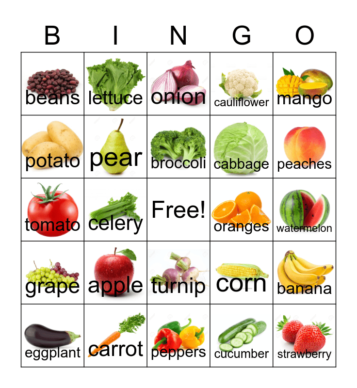Fruits and Vegetables BINGO Card