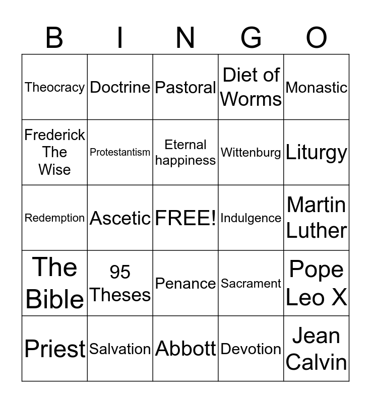 Reformation bingo Card