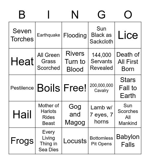 Apocalypse Bingo Card