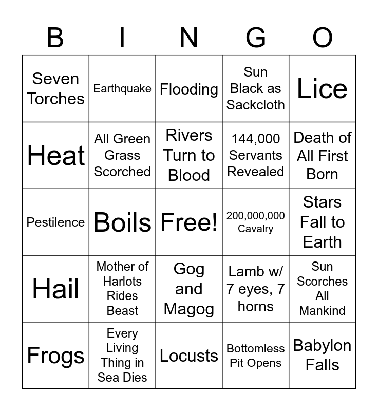 Apocalypse Bingo Card