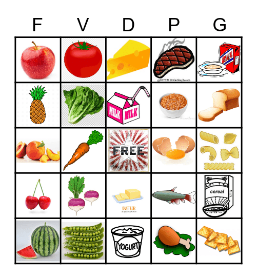 Learning The Food Groups! Bingo Card