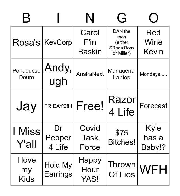 Work Fam Bingo Card