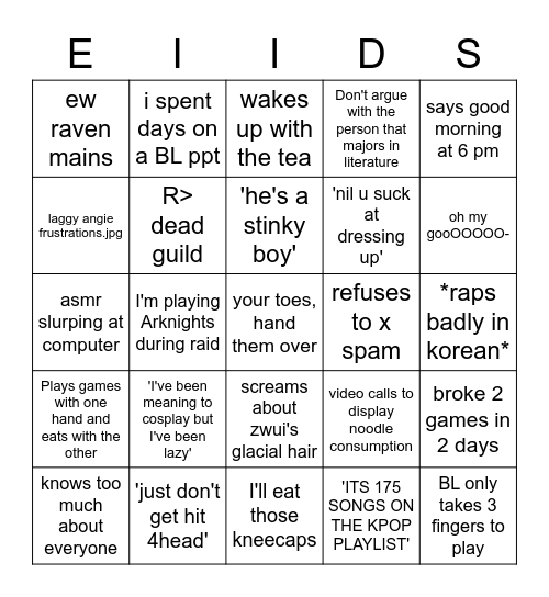 Imagine Being a Lav Bingo Card