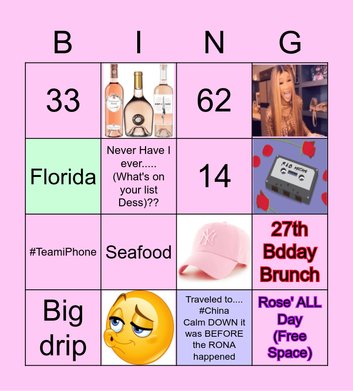 Rose' ALL Day Bingo Card