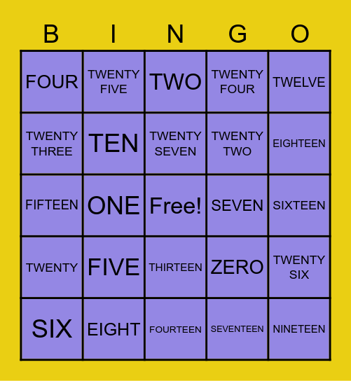 Y2 BINGO - NUMBERS Bingo Card