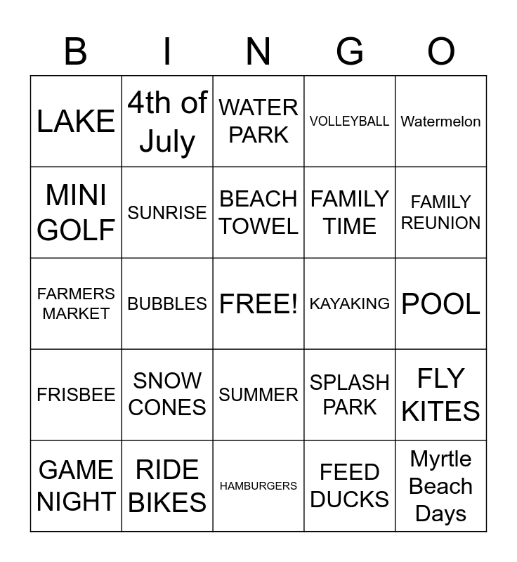SUMMER Bingo Card
