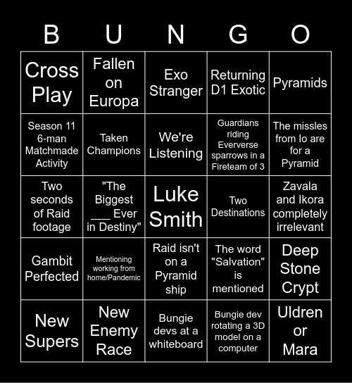 Bungo Card 2020 Reveal Bingo Card