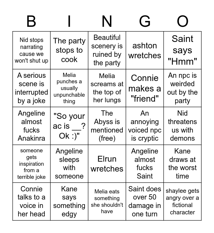 TDB Bingo Card