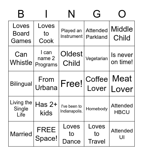 Socializing Distant Bingo Card