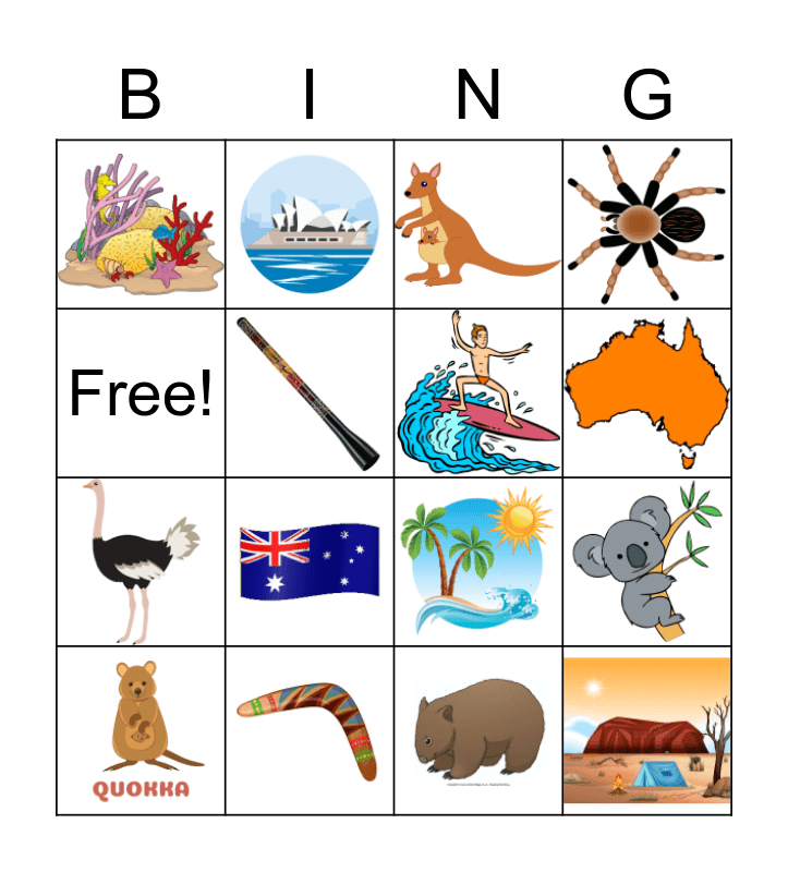 Australia Bingo Card