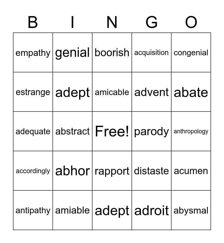 SAT Words - Lora's Card Bingo Card