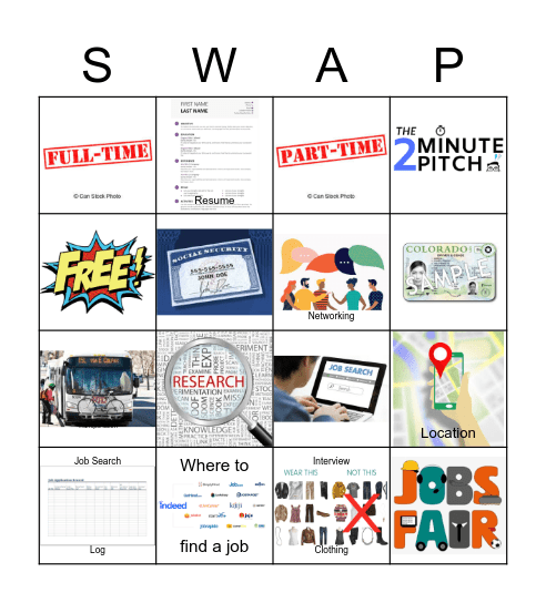 SWAP Job Search Bingo Card