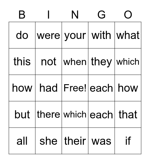 Sight Words 25-50 Bingo Card