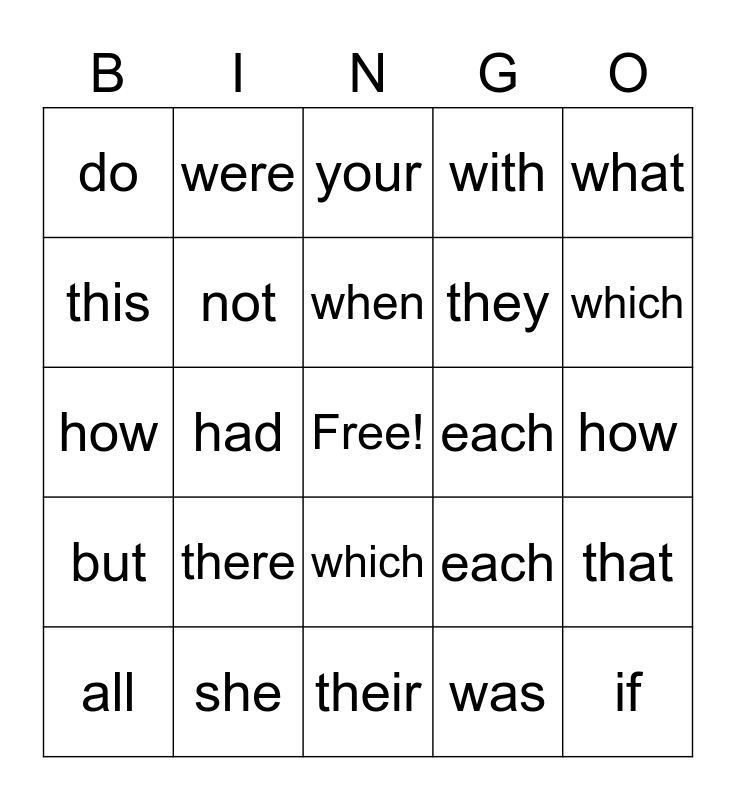 Sight Words 25-50 Bingo Card