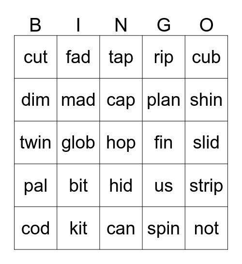 Magic 'e' Bingo Card