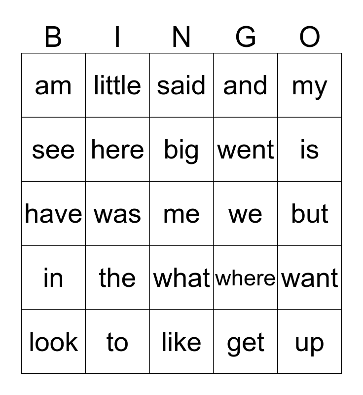 Sight Words K/1st Bingo Card