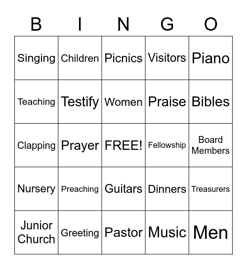 Church Bingo Card