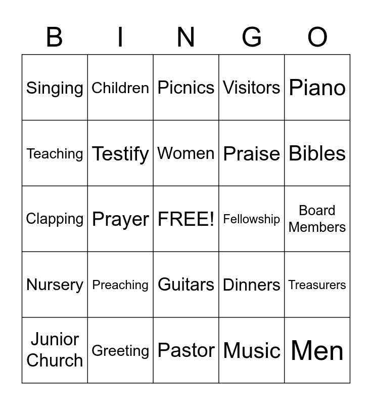 Church Bingo Card