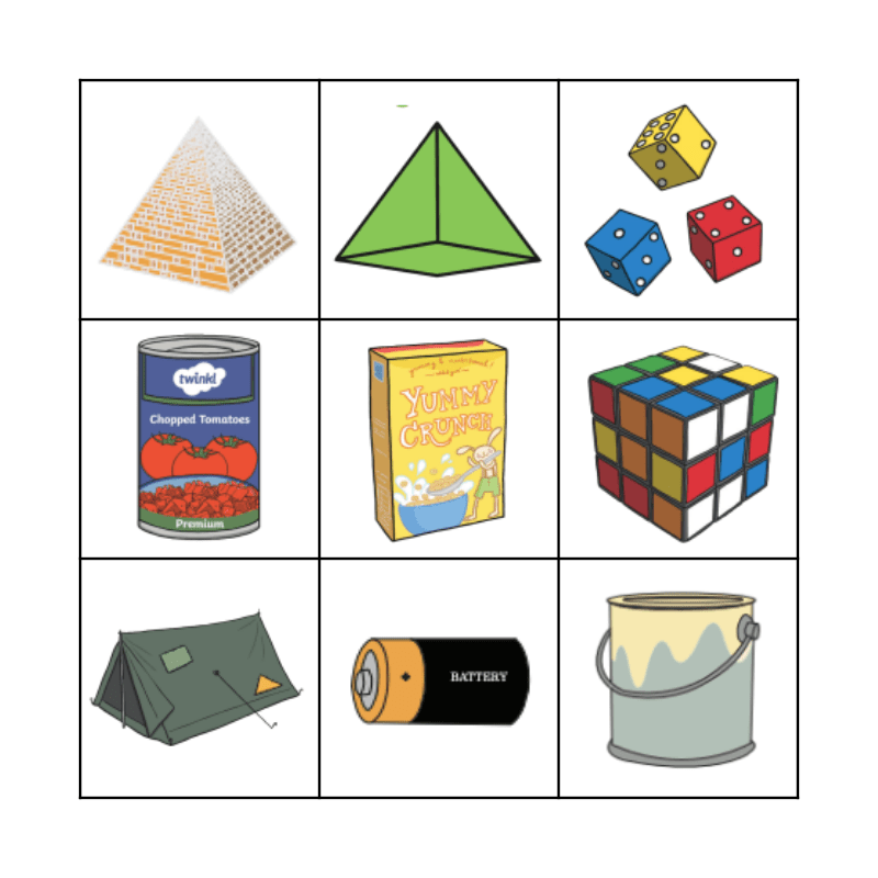 3D Solids Bingo Card