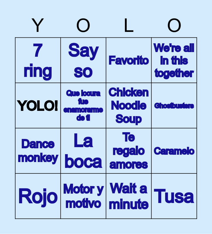 YOLO BINGO! Bingo Card