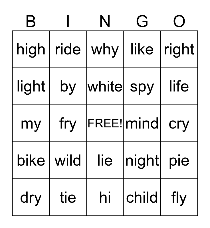 Long i Bingo Card