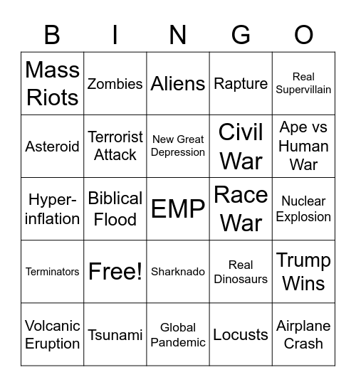 2020 Apocalypse Bingo Card