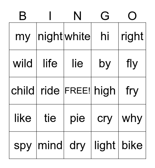 Long i Bingo Card