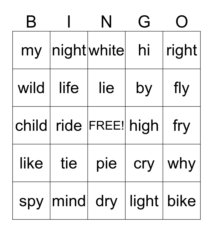 Long i Bingo Card