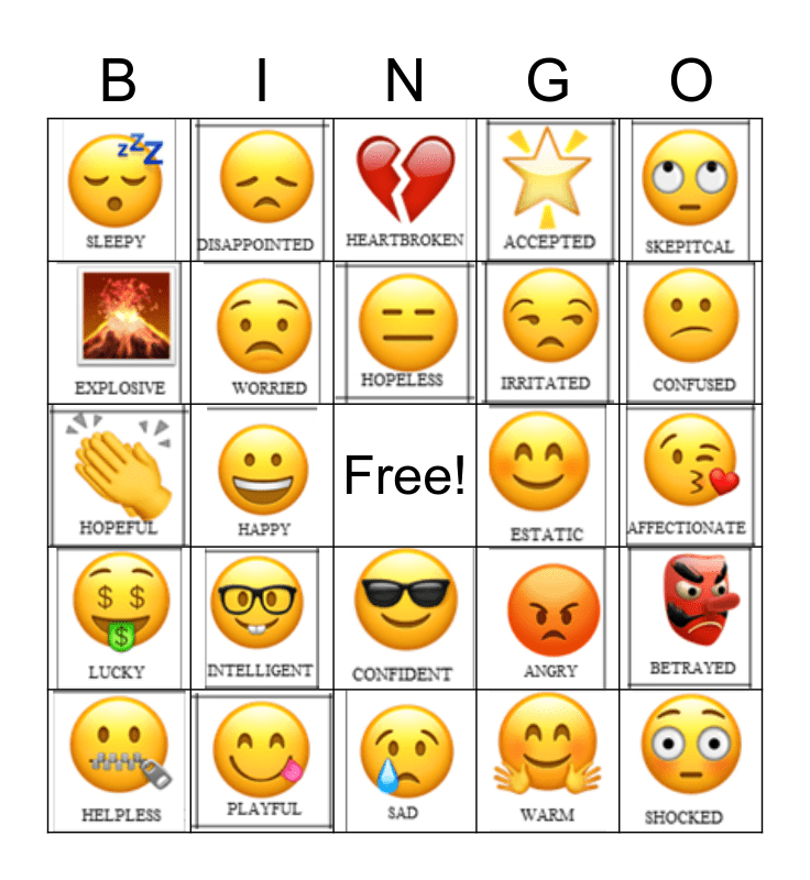 feelings and emotions Bingo Card