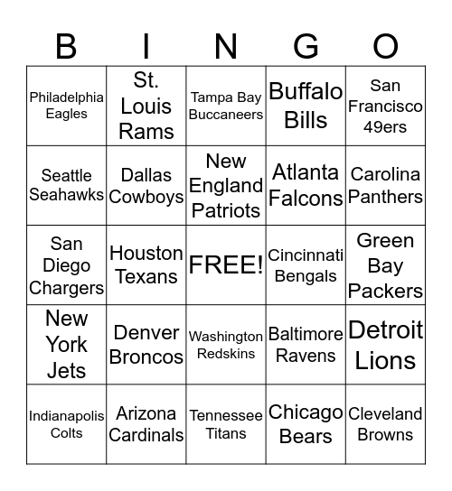 NFL BINGO Card