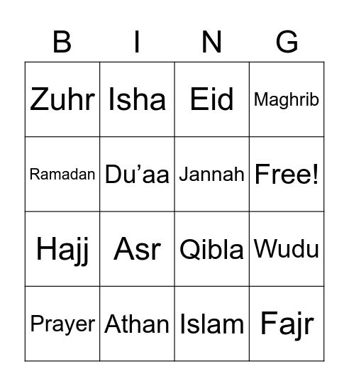 Islam Bingo Card