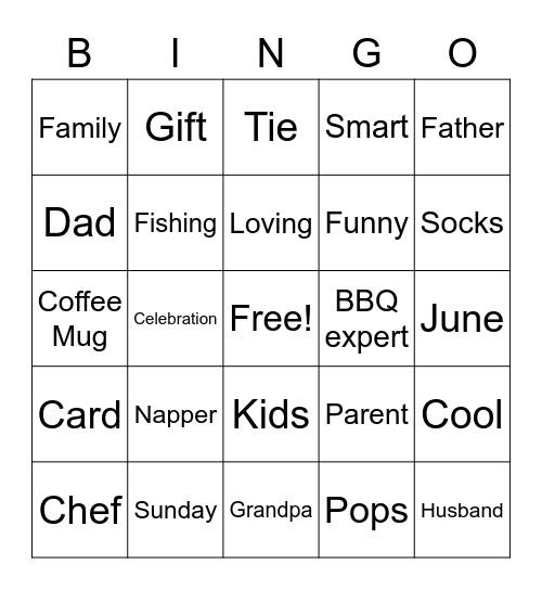 Father's Day Bingo Card