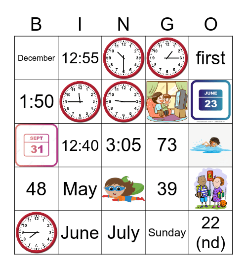Time Bingo Card Time Bingo Card