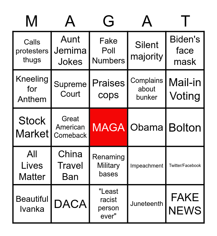 Trump Rally Bingo Card