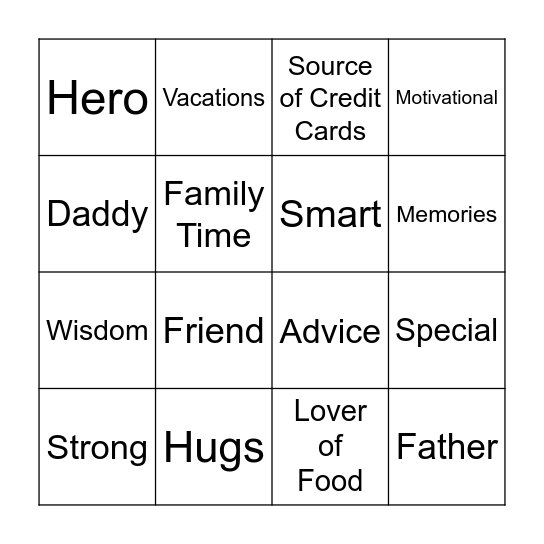 Father's Day Bingo Card
