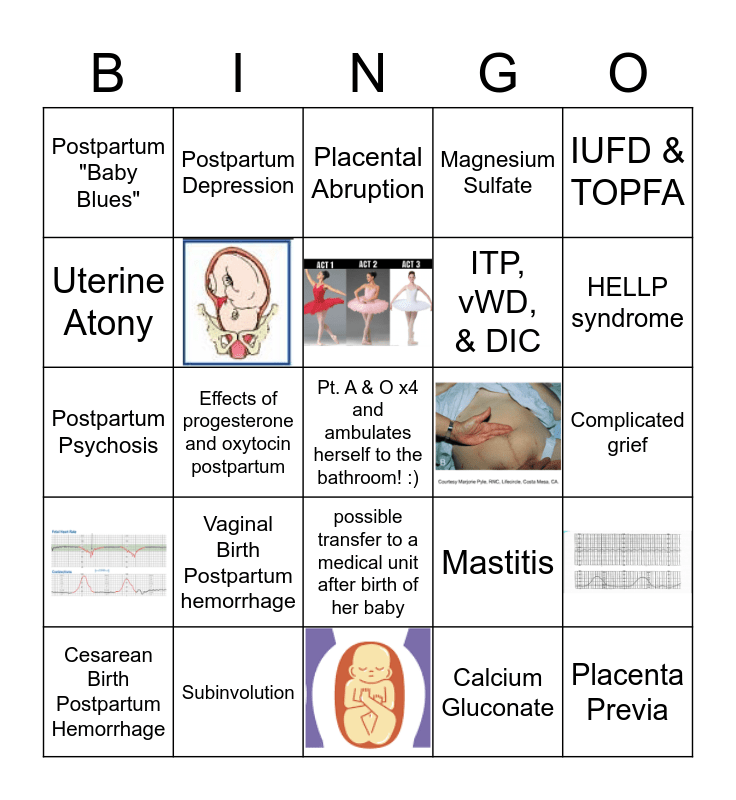 Complicated Labors & Alterations in the Postpartum Period Bingo Card