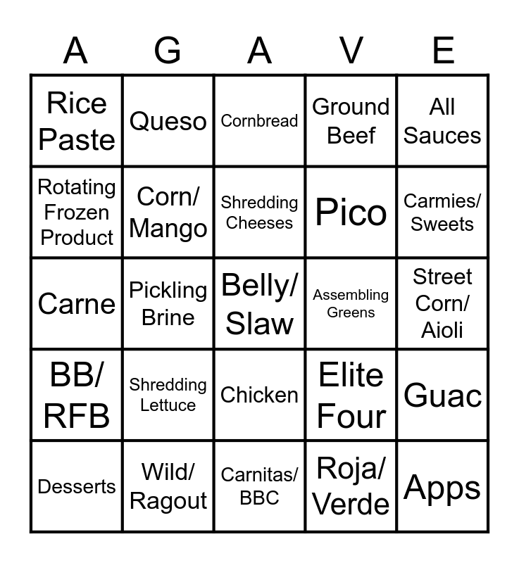 Agave Prep Training Bingo Card