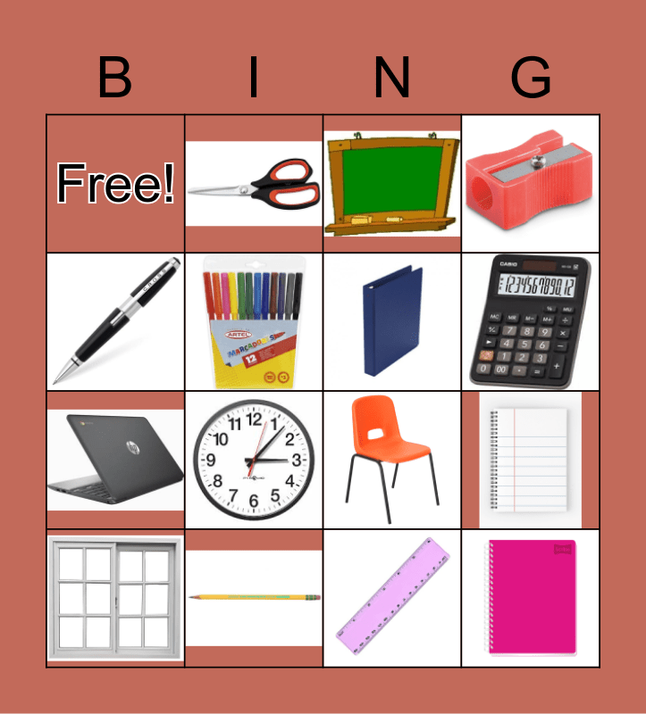 Classroom Objects Bingo Card
