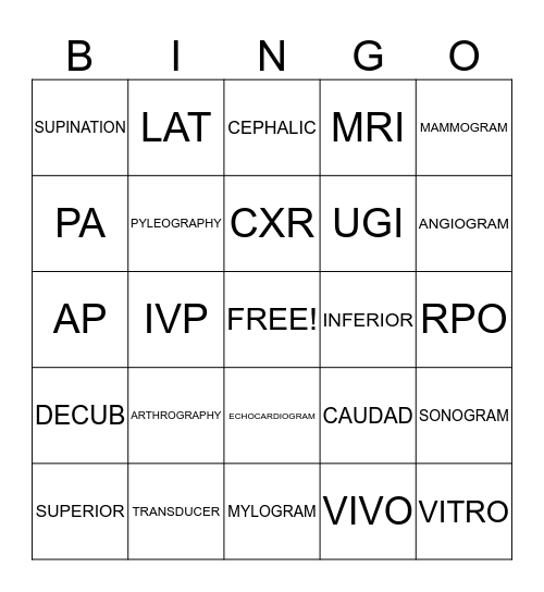 RADIOLOGY Bingo Card