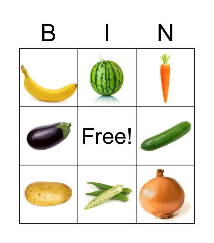 Fruits and Vegetables Bingo Card