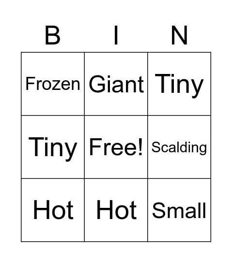 Synonym Bingo Card